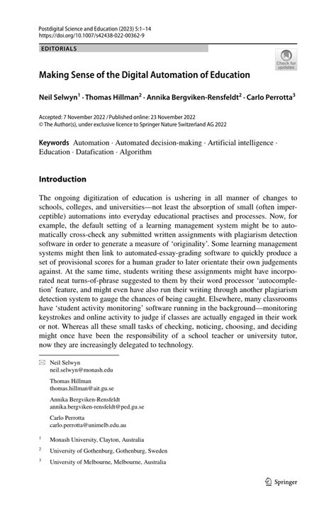 Pdf Making Sense Of The Digital Automation Of Education