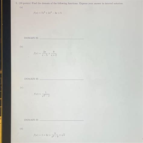 Solved 5 10 Points Find The Domain Of The Following Chegg Com