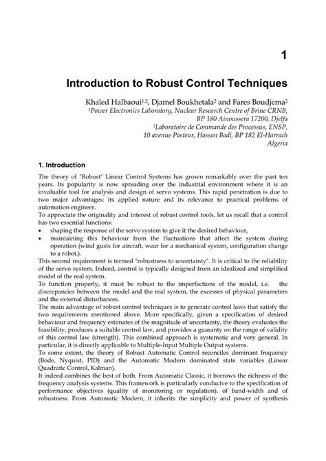 PDF Introduction To Robust Control Techniques