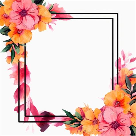 Un Marco Floral Con Flores Rosadas Y Anaranjadas Sobre Un Fondo Blanco Foto Premium