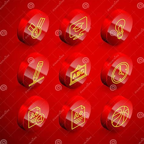 Set Line Medal Graduation Cap In Speech Bubble Light Bulb With Idea