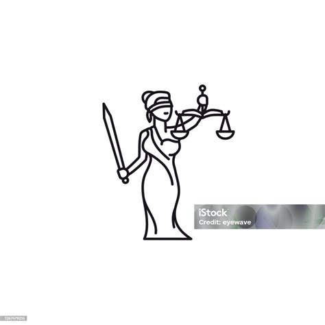 레이디 저스티스 또는 테마페미다 만화 벡터 라인 아이콘 정의의 여신에 대한 스톡 벡터 아트 및 기타 이미지 정의의 여신