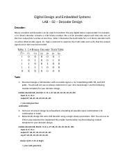 Lab Decoder Design Docx Digital Design And Embedded Systems LAB Decoder Design