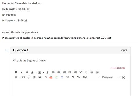 solved horizontal curve data is as follows delta angle