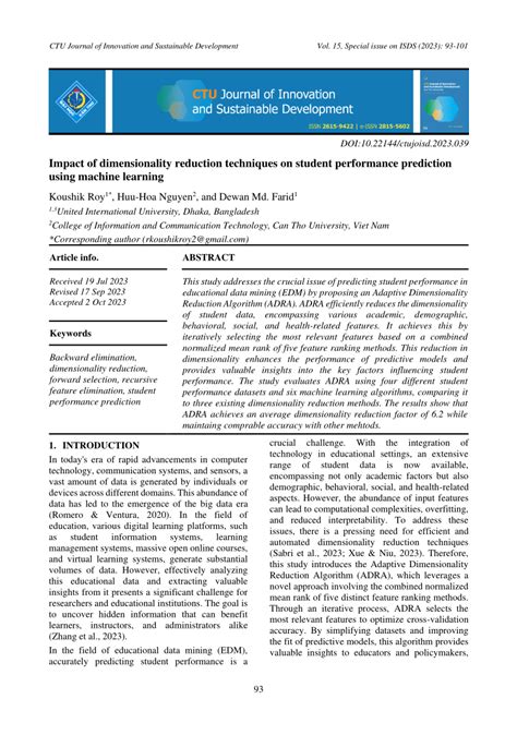 Pdf Impact Of Dimensionality Reduction Techniques On Student Performance Prediction Using