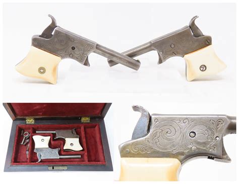 Cased Pair Engraved Remington Vest Pocket Single Shot Pistols 4 22 22 C