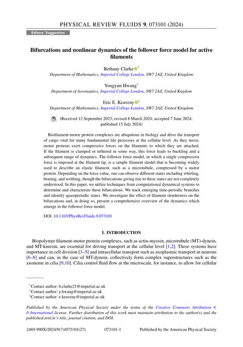 Pdf Bifurcations And Nonlinear Dynamics Of The Follower Force Model For Active Filaments