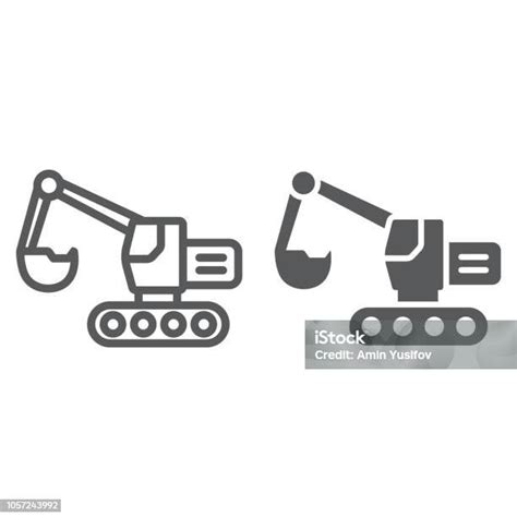 굴 삭 기 라인 및 문자 모양 아이콘 수송 및 기계 파는 서명 벡터 그래픽 흰색 바탕에 선형 패턴 10에 대한 스톡 벡터 아트 및 기타 이미지 Istock