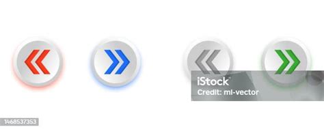 다음 및 이전 버튼 이전 및 다음 화살표가있는 웹 버튼 왼쪽 오른쪽 이전 다음 아이콘 웹 사이트 또는 앱 Ui 페이지 체인저 흰색 배경에 격리된 스톡 벡터 그림 3차원