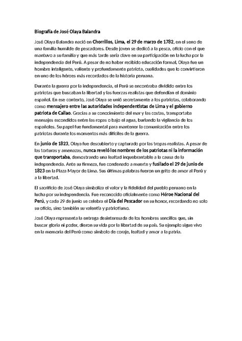 Biografía De José Olaya Balandra Héroe De La Independencia Peruana