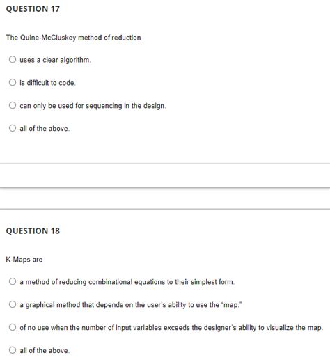 Solved The Quine Mccluskey Method Of Reduction Uses A Clear