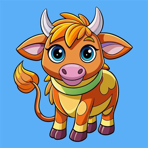 A Cartoon Drawing Of A Cow With A Yellow Tail Premium Ai Generated Vector