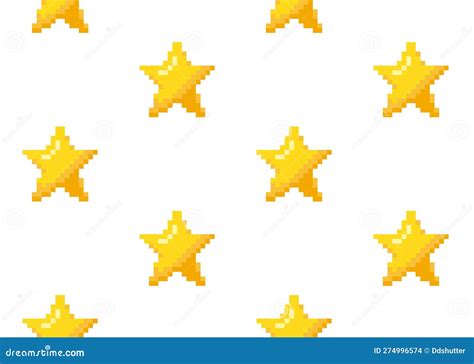 Pixel Art Gold Star Seamless Pattern Bit Retro Video Game Style Vector Background Stock