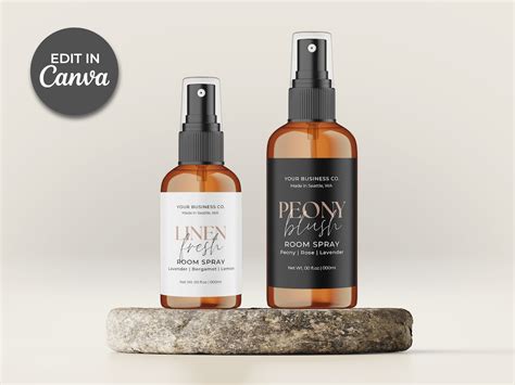 Editable Room Spray Label Template Canva Linen Spray Bottle Label Templates 2oz 4oz Home