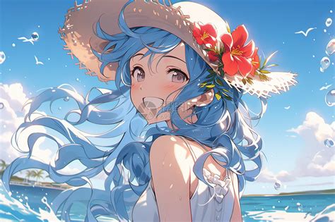 海边度假的美少女卡通二次元插画插画图片下载 正版图片402498605 摄图网