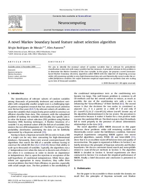 Pdf A Novel Markov Boundary Based Feature Subset Selection Algorithm