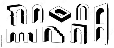 Set Of Linear Surreal Arches In Perspective Outline Fun Geometric Element Collection Bold 3d