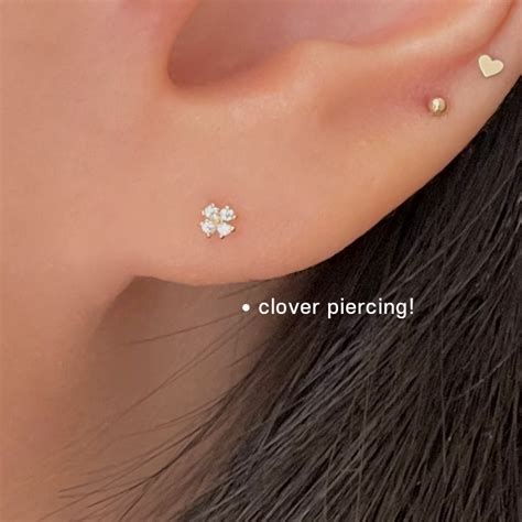 르앙 [르앙] 14k 작은 사각 클로버 큐빅 귀걸이 피어싱 2종 귓바퀴 이너컨츠 금 귀걸이 위시버킷