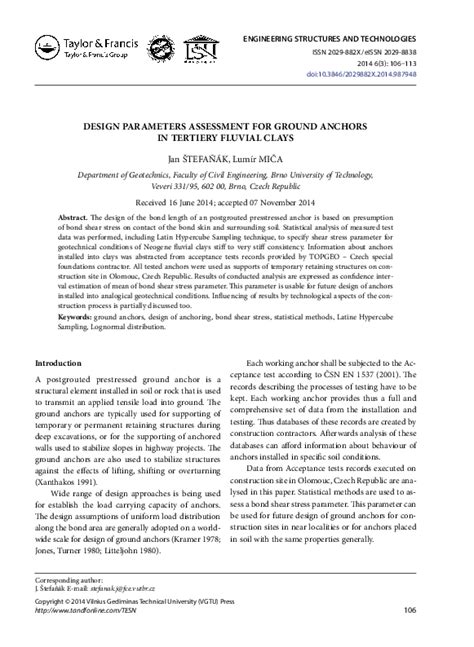 Pdf Design Parameters Assessment For Ground Anchors In Tertiery Fluvial Clays