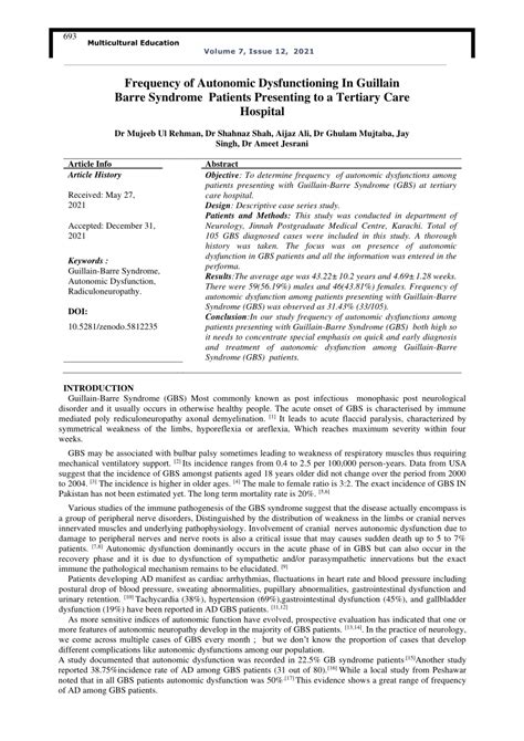 Pdf Frequency Of Autonomic Dysfunctioning In Guillain Barre Syndrome