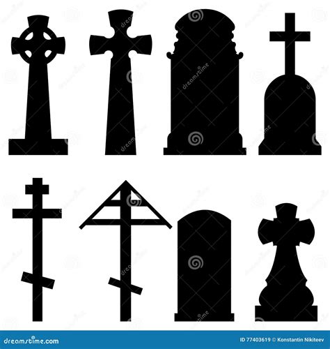 Vector Set Of Silhouette Tombstones Stock Vector Illustration Of Icon