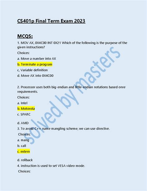 Cs401 Midterm Solved Mcqs By Junaid Cs401 Assembly Language Mid Term