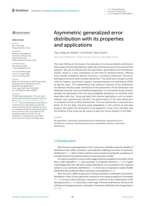 Pdf Asymmetric Generalized Error Distribution With Its Properties And Applications
