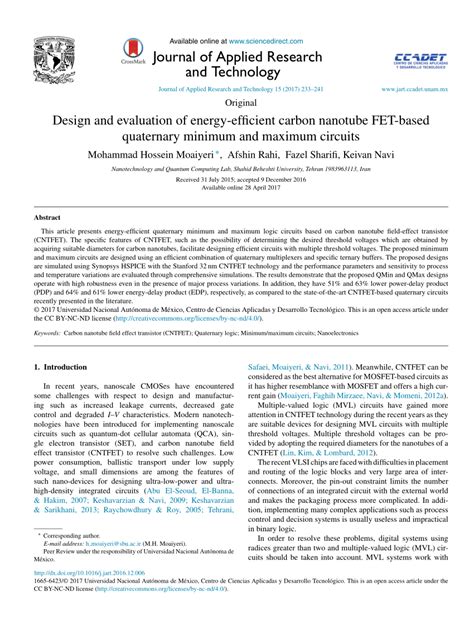 Pdf Design And Evaluation Of Energy Efficient Carbon Nanotube Fet Based Quaternary Minimum And