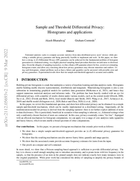 Pdf Sample And Threshold Differential Privacy Histograms And