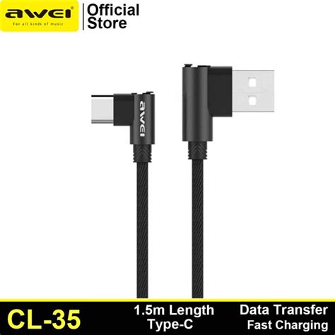 Awei CL 35 Type C Cable Fast Charge Data Sync Transfer L Type USB Cable Charger 1 5M Bending