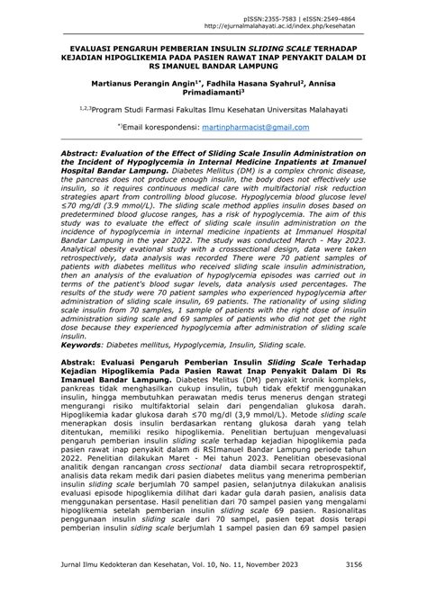 Pdf Evaluasi Pengaruh Pemberian Insulin Sliding Scale Terhadap