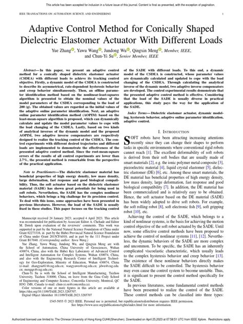 Adaptive Control Method For Conically Shaped Dielectric Elastomer Actuator With Different Loads
