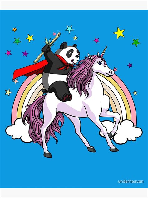 Panda Bear Riding Magical Unicorn Metal Print By Underheaven Redbubble