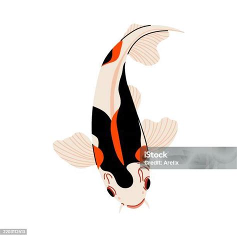 일본 잉어 물고기 만화 잉어 아이콘 인쇄 디자인을위한 최소한의 다채로운 동양 잉어 장식 요소 평평한 수중 캐릭터 벡터 고립 된 그림 귀여운에 대한 스톡 벡터 아트 및 기타