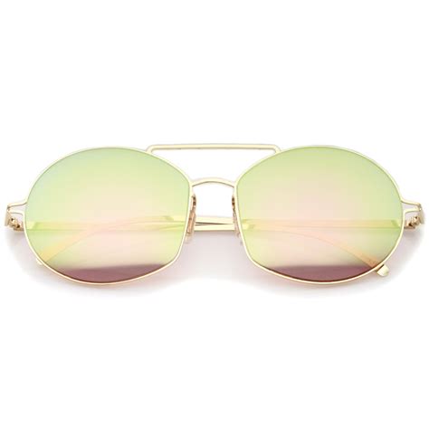 Modern Thin Metal Frame Mirrored Flat Lens Sunglasses Zerouv