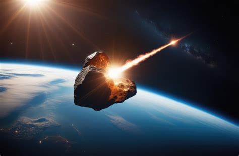 Premium Photo A Flying Comet With A Fiery Tail Enters Orbit Planet