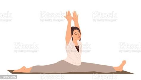 젊은 여성 캐릭터 스트레칭 다리 쪼개기 참여 요가 연습 Isolatedwoman에서 다리 쪼개기 Calmimg 명상 연습 Asanatraining Classcartoon