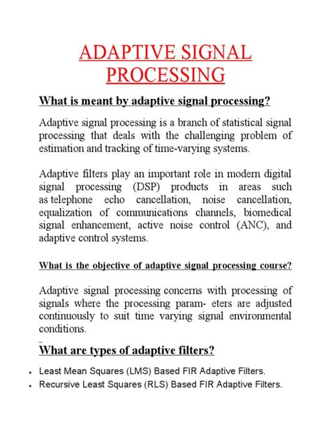 Adaptive Signal Processing Estimating And Tracking Time Varying Systems Pdf