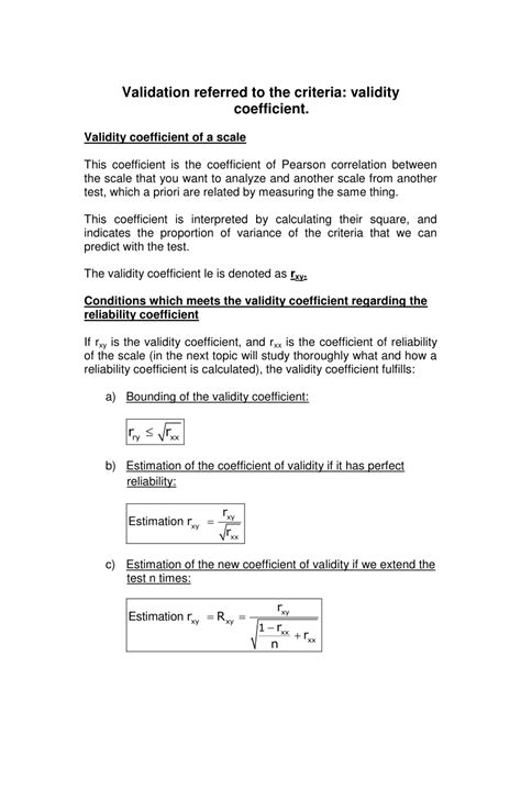 Pdf Validation Referred To The Criteria Validity Coefficient