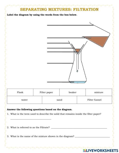 separating mixtures filtration worksheet separating mixtures