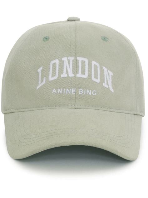Anine Bing Logo Embroidered Cotton Baseball Cap Green Editorialist