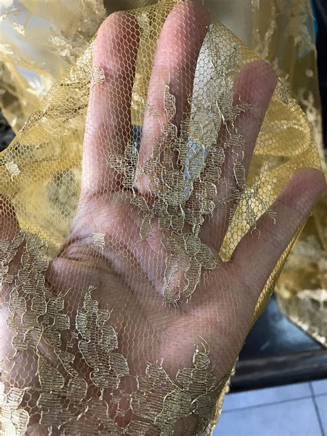 Gold Metallic Lace Fabric French Lace Floral Scallop Edge Etsy