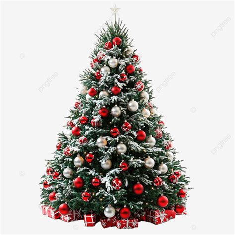 빨간색과 흰색 장식품으로 장식된 크리스마스 트리 크리스마스 나무 눈 Png 일러스트 및 이미지 에 대한 무료 다운로드 Pngtree