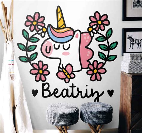 Vinilo Decorativo Personalizable Linda Flor Unicornio TenVinilo
