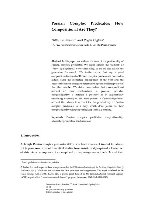 Pdf Persian Complex Predicates How Compositional Are They