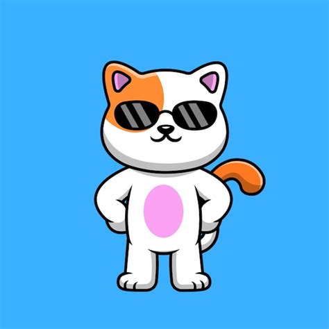 안경을 쓰고 귀여운 멋진 고양이 서 만화 벡터 아이콘 일러스트 레이 션 프리미엄 벡터
