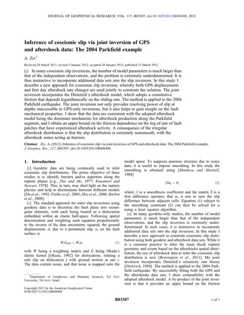 Pdf Inference Of Coseismic Slip Distribution Via A Joint Inversion Of Gps And Aftershock Data