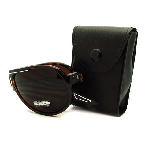 Mens Folding Collapsible Aviator Sunglasses With Belt Carrying Case Ebay