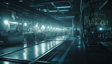 Modern Factory Illuminates Futuristic Steel Machinery In Underground