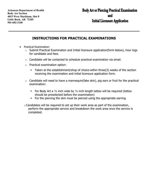 Arkansas Body Art Or Piercing Practical Examination And Initial